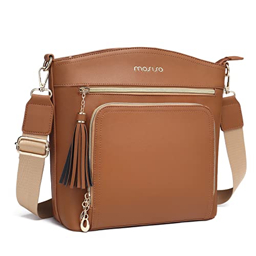 MOSISO Crossbody Bag, Purses for Women Crossbody Bag, Multi Pockets Lightweight Waterproof Crossbody Purse Bag Handbag Shoulder Bag Holder Wallet Card Purse with Tassel, Brown