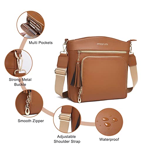 MOSISO Crossbody Bag, Purses for Women Crossbody Bag, Multi Pockets Lightweight Waterproof Crossbody Purse Bag Handbag Shoulder Bag Holder Wallet Card Purse with Tassel, Brown