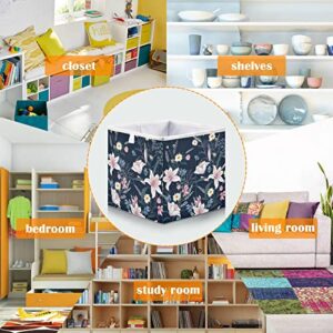 visesunny Closet Baskets Retro Lily Floral Storage Bins Fabric Baskets for Organizing Shelves Foldable Storage Cube Bins for Clothes, Toys, Baby Toiletry, Office Supply