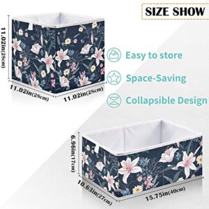 visesunny Closet Baskets Retro Lily Floral Storage Bins Fabric Baskets for Organizing Shelves Foldable Storage Cube Bins for Clothes, Toys, Baby Toiletry, Office Supply