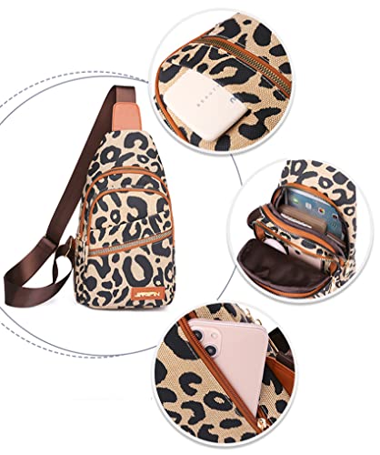 Tekzitfuir Women's Leopard Chest Bag Chest Backpack Bag Sling Crossbody Bag Satchel Backpack Purse