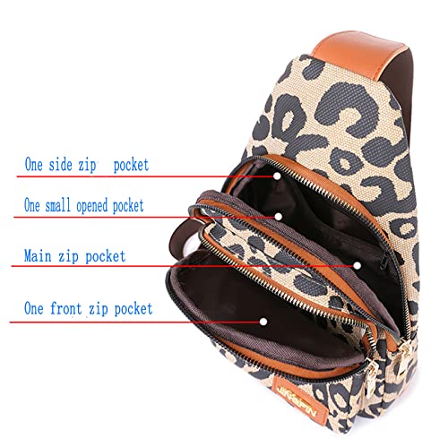 Tekzitfuir Women's Leopard Chest Bag Chest Backpack Bag Sling Crossbody Bag Satchel Backpack Purse