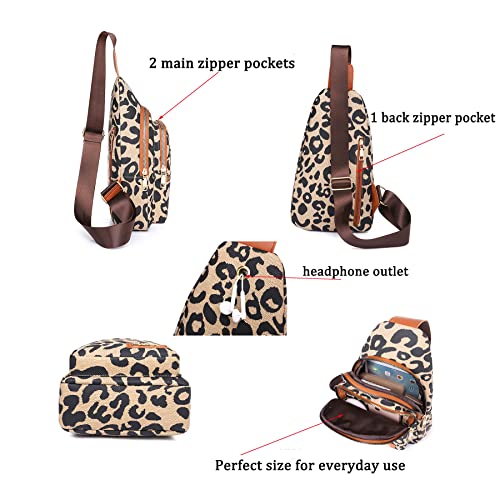 Tekzitfuir Women's Leopard Chest Bag Chest Backpack Bag Sling Crossbody Bag Satchel Backpack Purse