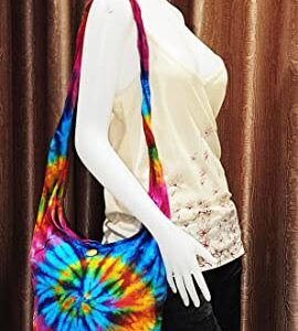 Thai Hippie Tie Dye Hobo Sling Crossbody Shoulder Bag Purse Handmade Zip Mix Pattern Cotton Gypsy Boho Messenger Medium (M2239)