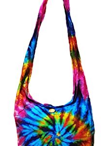 Thai Hippie Tie Dye Hobo Sling Crossbody Shoulder Bag Purse Handmade Zip Mix Pattern Cotton Gypsy Boho Messenger Medium (M2239)