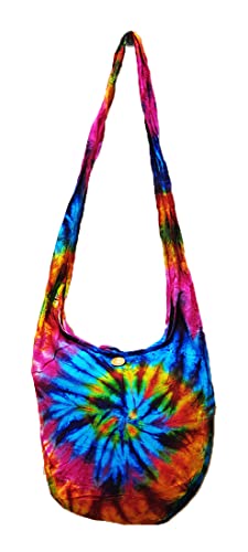 Thai Hippie Tie Dye Hobo Sling Crossbody Shoulder Bag Purse Handmade Zip Mix Pattern Cotton Gypsy Boho Messenger Medium (M2239)