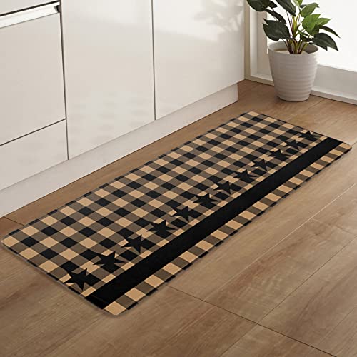 Indoor Door Mat Welcome Entryway Rug Western Star Country Style Buffalo Plaid Non Slip Floor Doormats Absorbent Bath Rugs Black Stars Striped on Checker Carpet for Front/Back Doors