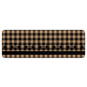 Indoor Door Mat Welcome Entryway Rug Western Star Country Style Buffalo Plaid Non Slip Floor Doormats Absorbent Bath Rugs Black Stars Striped on Checker Carpet for Front/Back Doors