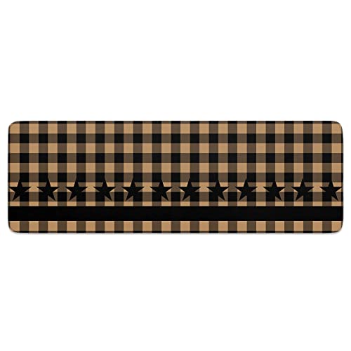 Indoor Door Mat Welcome Entryway Rug Western Star Country Style Buffalo Plaid Non Slip Floor Doormats Absorbent Bath Rugs Black Stars Striped on Checker Carpet for Front/Back Doors