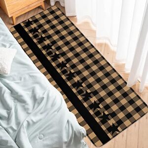 Indoor Door Mat Welcome Entryway Rug Western Star Country Style Buffalo Plaid Non Slip Floor Doormats Absorbent Bath Rugs Black Stars Striped on Checker Carpet for Front/Back Doors