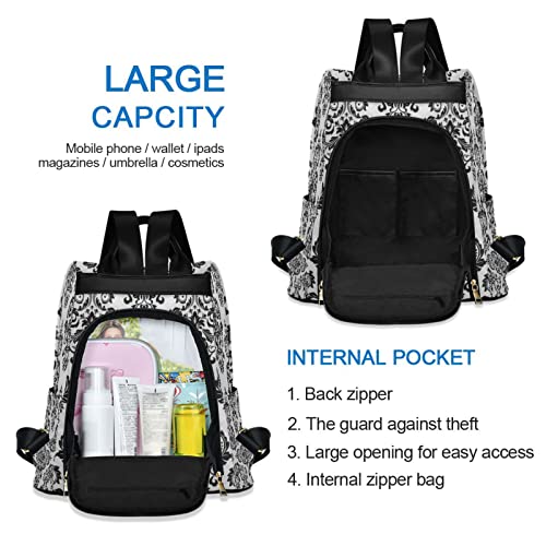 SLHFPX Floral Damask Backpack Purse For Women Anti Theft Fashion Back Pack Shoulder Bag Multipurpose Pockets