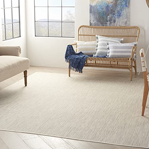 Nourison Courtyard Indoor/Outdoor Ivory/Silver 10' x 14' Area -Rug, Easy -Cleaning, Non Shedding, Bed Room, Living Room, Dining Room, Backyard, Deck, Patio (10x14)