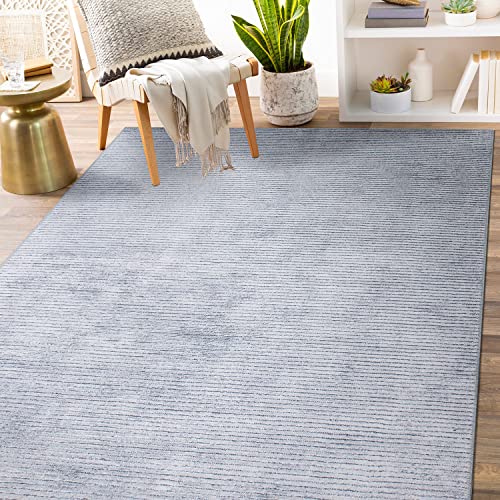 Rugshop Contemporary Distressed Stripe Stain Resistant Flat Weave Eco Friendly Premium Recycled Machine Washable Area Rug 3'3"x5' Gray