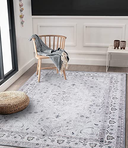 Rugshop Transitional Medallion Stain Resistant Flat Weave Eco Friendly Premium Recycled Machine Washable Area Rug 5'x7' Gray