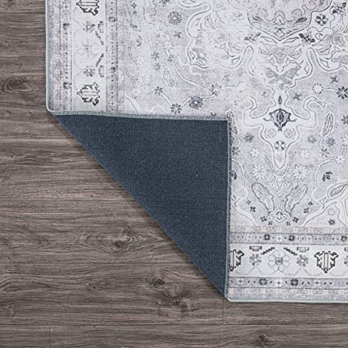 Rugshop Transitional Medallion Stain Resistant Flat Weave Eco Friendly Premium Recycled Machine Washable Area Rug 5'x7' Gray