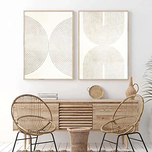 Neutral Canvas Wall Art Boho Mid Century Modern Prints Boho Beige Line Art Canvas Boho Art Wall Decor Set of 2 Mid Century Geometric Wall Decor for Bedroom Neutral Minimalist Print 16x24inch No Frame