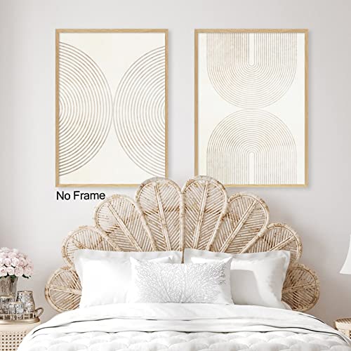 Neutral Canvas Wall Art Boho Mid Century Modern Prints Boho Beige Line Art Canvas Boho Art Wall Decor Set of 2 Mid Century Geometric Wall Decor for Bedroom Neutral Minimalist Print 16x24inch No Frame