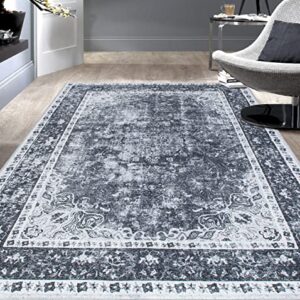 Rugshop Traditional Distressed Medallion Stain Resistant Flat Weave Eco Friendly Premium Recycled Machine Washable Area Rug 3'3"x5' Black