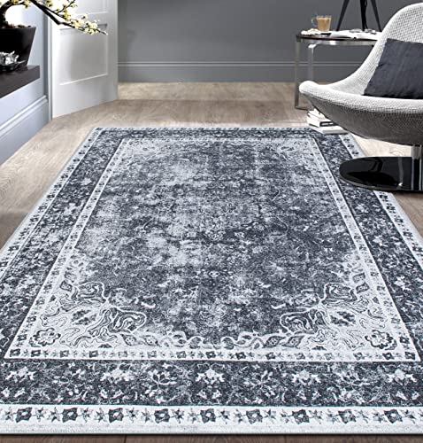 Rugshop Traditional Distressed Medallion Stain Resistant Flat Weave Eco Friendly Premium Recycled Machine Washable Area Rug 3'3"x5' Black