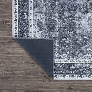 Rugshop Traditional Distressed Medallion Stain Resistant Flat Weave Eco Friendly Premium Recycled Machine Washable Area Rug 3'3"x5' Black