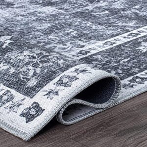 Rugshop Traditional Distressed Medallion Stain Resistant Flat Weave Eco Friendly Premium Recycled Machine Washable Area Rug 3'3"x5' Black