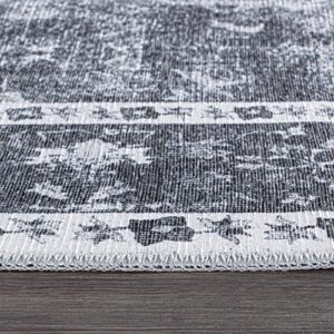 Rugshop Traditional Distressed Medallion Stain Resistant Flat Weave Eco Friendly Premium Recycled Machine Washable Area Rug 3'3"x5' Black