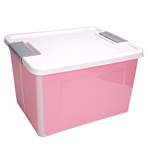 123 Quart Large Plastic Storage Bins Waterproof, Utility Tote Organizing Container Box with Buckle Down Lid, Collapsible Clear Plastic Storage Box, for Toys Clothes and Bedding, 1 pack, Pink