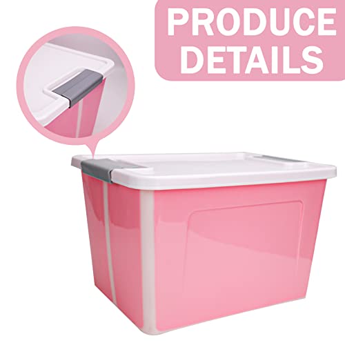 123 Quart Large Plastic Storage Bins Waterproof, Utility Tote Organizing Container Box with Buckle Down Lid, Collapsible Clear Plastic Storage Box, for Toys Clothes and Bedding, 1 pack, Pink