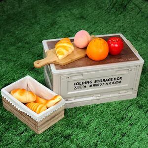 Foldable Plastic Storage Bin with Wooden Lid Foldable and Stackable Storage Box, Organizer for Outdoor Camping, Home and Office, Store Picnic Supplies, Books, Snacks and More