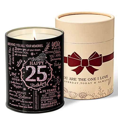 Happy 25th Birthday Gifts for Women Scented Candles, 25th Birthday Home Decorations Candles, 25 Years Old Christmas Birthday Gift for Daughter Girlfriend Sister