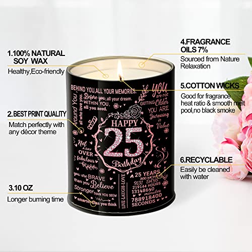 Happy 25th Birthday Gifts for Women Scented Candles, 25th Birthday Home Decorations Candles, 25 Years Old Christmas Birthday Gift for Daughter Girlfriend Sister