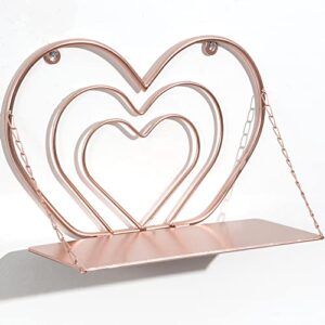 godimerhea 12in heart floating shelves for wall, cute funny heart wall mounted hanging shelf rose gold unique small decorative storage racks for bedroom, bathroom, living room