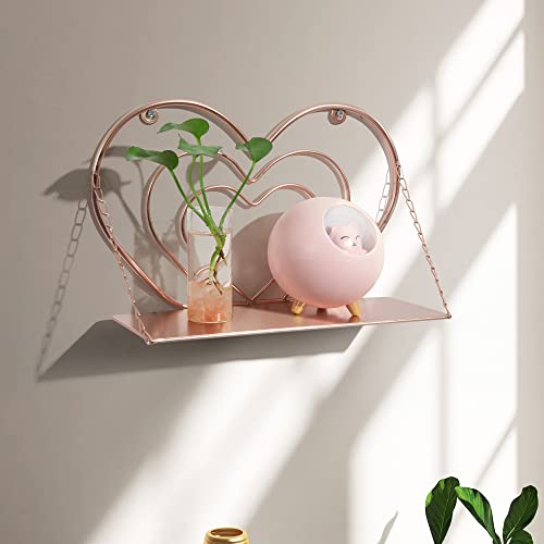 Godimerhea 12in Heart Floating Shelves for Wall, Cute Funny Heart Wall Mounted Hanging Shelf Rose Gold Unique Small Decorative Storage Racks for Bedroom, Bathroom, Living Room