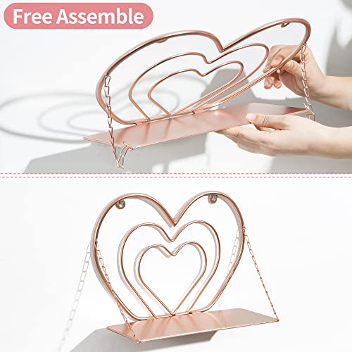 Godimerhea 12in Heart Floating Shelves for Wall, Cute Funny Heart Wall Mounted Hanging Shelf Rose Gold Unique Small Decorative Storage Racks for Bedroom, Bathroom, Living Room