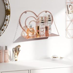 Godimerhea 12in Heart Floating Shelves for Wall, Cute Funny Heart Wall Mounted Hanging Shelf Rose Gold Unique Small Decorative Storage Racks for Bedroom, Bathroom, Living Room