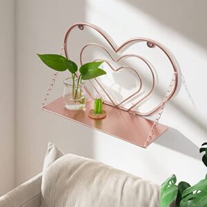 Godimerhea 12in Heart Floating Shelves for Wall, Cute Funny Heart Wall Mounted Hanging Shelf Rose Gold Unique Small Decorative Storage Racks for Bedroom, Bathroom, Living Room