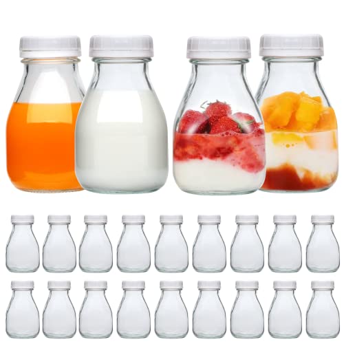 Accguan Glass Milk Bottles,11oz Reusable Glass Bottles with Lids,Suitable for Milk, Juice, Beverage, Party, Weddings, Shower Supplies and Gifts(22 pcs)