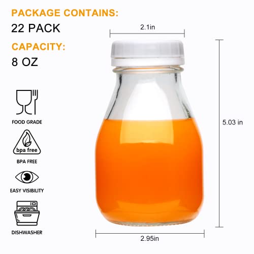 Accguan Glass Milk Bottles,11oz Reusable Glass Bottles with Lids,Suitable for Milk, Juice, Beverage, Party, Weddings, Shower Supplies and Gifts(22 pcs)