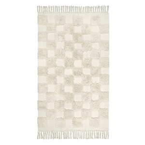 Lahome Boho Living Room Rug, 3x5 Checkered Bath Entryway Rug Farmhouse Washable Kitchen Rug with Tassels, Non-Shedding Beige Throw Rug Tufted Woven Rug for Bedroom Dressing Room Office