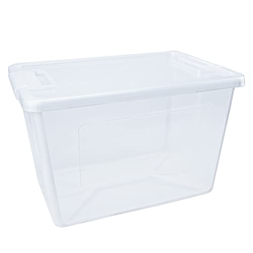 123 Quart Large Plastic Storage Bins Waterproof, Utility Tote Organizing Container Box with Buckle Down Lid, Collapsible Clear Storage Box, for Toys Clothes and Bedding, 1 pack, Transparent