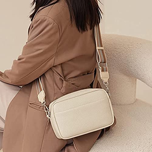 crossbody bags for women Camera Bag Wide Strap Leather Cross Body Bag, Ladies Handbag Small Shoulder bag (Off white)