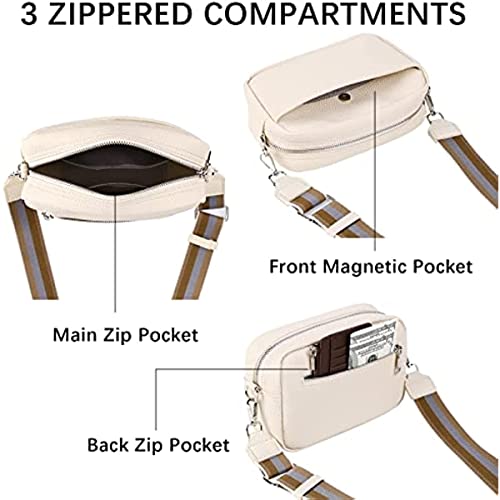 crossbody bags for women Camera Bag Wide Strap Leather Cross Body Bag, Ladies Handbag Small Shoulder bag (Off white)