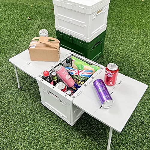 GOVNPJ Camping Storage Box, Foldable Picnic Storage Crate Stackable Plastic Table Storage Box Container, Collapsible Storage Bins with Lids for Camping Car Storage, Yard, Tent(Grey)