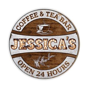 muchnee personalized coffee bar sign, custom vintage retro rustic coffee sign kitchen décor, cabinet wine and coffee shop décor, coffee and tea bar sign, coffee lover signs, coffee station accessories