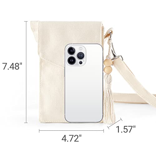 Mkono Small Crossbody Cell Phone Purse for Women Boho Canvas Phone Bag with Tassel Lightweight Cute Travel Purse Tiny Shoulder Handbag for Shopping Sport Camping Work