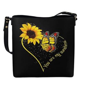 wellflyhom sunflower butterfly bucket bags for women cross body purse purple shoulder handbag vintage hobo bags work satchel trendy tote bag travel wallet organizer with 3 pockets