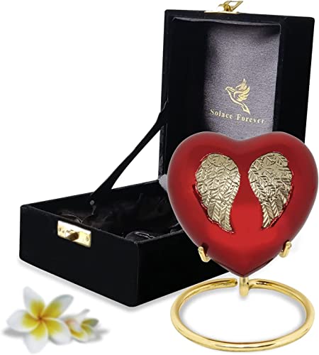 Red Heart Keepsake Urn - Mini Heart Cremation Urn with Stand & Box - Small Angel Heart Urn for Human Ashes - Honor Your Loved One with Red Urn Heart Shaped - Perfect for Adults & Infants