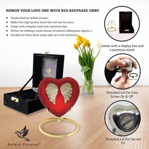 Red Heart Keepsake Urn - Mini Heart Cremation Urn with Stand & Box - Small Angel Heart Urn for Human Ashes - Honor Your Loved One with Red Urn Heart Shaped - Perfect for Adults & Infants