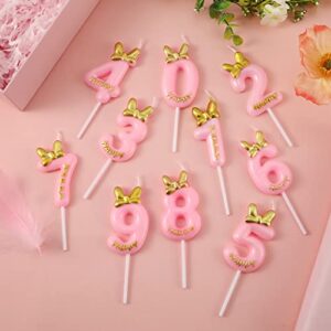 5.8cm / 2.28in Pink Birthday Candles, Cute Candle Cake Topper with Bow Knot Cake Numeral Candles Number Candles for Girls Birthday Anniversary Parties (4)