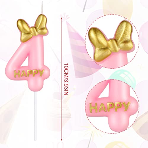 5.8cm / 2.28in Pink Birthday Candles, Cute Candle Cake Topper with Bow Knot Cake Numeral Candles Number Candles for Girls Birthday Anniversary Parties (4)